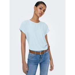 Kurzarmshirt Only "ONLMOLLY S/S O-NECK DOBBY TOP JRS", Damen, Gr. M, blau (winter sky), Jersey, Obermaterial: 80% Polyester, 20% Viskose, unifarben, regular fit normal, Rundhals, Shirts, Materialmix, regular fit, Rundhals