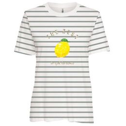 Kurzarmshirt Only "ONLKITA S/S TEE JRS NOOS", Damen, Gr. M, cloud dancer stripes:l.pas, sequins lemon, Jersey, Obermaterial: 100% Baumwolle, gestreift, regular fit normal, Rundhals, Shirts, Baumwolle, regular fit
