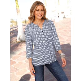 Schlupfbluse Inspirationen, Damen, Gr. 46, blau (marine, ecru, bedruckt), 100% Viskose, bedruckt, gemustert, mehrfarbig, Rundhals, Blusen Schlupfbluse