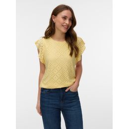 V&eacute;ro Moda Rundhalsshirt VERO MODA "VMTASSA SL FRILL TOP NOOS", Damen, Gr. L, pale banana, Jersey, Obermaterial: 95% Polyester, 5% Elasthan, unifarben, loose fit normal, Rundhals, Shirts Rundhalsshirt, Materialmix, loose fit