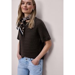 T-Shirt Street One, Damen, Gr. 34, espresso braun, Web, 88% Baumwolle, 12% Polyester, unifarben, normal normal, Rundhals, abgesteppt, Shirts T-Shirt, im soften Baumwoll-Mix