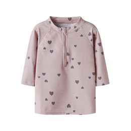 Bade-Shirt name it "NMFZIPPA 3/4 UV SWIM TOP", M&auml;dchen, Gr. 98, N-Gr, rosa (burnished lila), Jersey, Elasthan, Polyester, bedruckt, Bikini-Oberteile