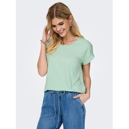 T-Shirt Only "ONLMOSTER &ndash; Kurzarmshirt mit Aufschlag und klassischem Look", Damen, Gr. S, birds egg gr&uuml;n, Jersey, Obermaterial: 75% Viskose, 20% Polyester, 5% Elasthan, unifarben, regular fit normal, Rundhals, mit Aufschlag, Shirts T-Shirt, Viskosemischung, regular fit