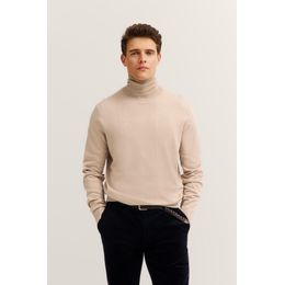 Rollkragenpullover Bugatti "Regular Fit", Herren, Gr. L, beige (30, beige), Strick, 95% Baumwolle, 5% Kaschmir, unifarben, regular fit, ohne Ausschnitt, Rippb&uuml;ndchen, Pullover Rollkragenpullover, aus Baumwolle-Kaschmir