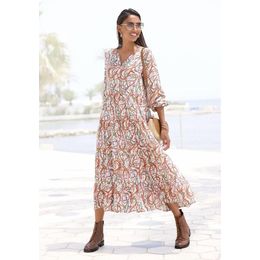 Lascana Maxikleid 'mit Alloverprint und V-Ausschnitt aus Viskose, locker bequemer Look' mehrfarbig Gr. 40 f&uuml;r Damen. V-Ausschnitt und Allover-Druck. 