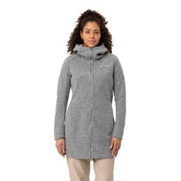 Strickfleecejacke Vaude "WOMEN'S TINSHAN COAT III", Gr. 38, beige (ecru), Stoff, Obermaterial: 56% Polyester, 31% Wolle, 13% Polyacryl, normal, hoch geschlossener Ausschnitt, angeschnitten B&uuml;ndchen, Jacken, f&uuml;r den modernen Alltag und Wandern, mit Kapuze, hoher Stehkragen