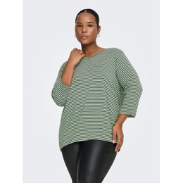 3/4-Arm-Shirt Only CARMAKOMA "CARLINA 3/4 SLEEVE V-NECK BLOUSE JRS", Damen, Gr. M, laurel wreath stripes:cloud dancer, Jersey, Obermaterial: 96% Viskose, 4% Elasthan, gestreift, normal, V-Ausschnitt, Shirts 3/4-Arm-Shirt