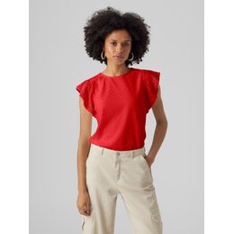 V&eacute;ro Moda Rundhalsshirt VERO MODA "VMTASSA SL FRILL TOP NOOS", Damen, Gr. M, rot (fiery rot), Jersey, Obermaterial: 95% Polyester, 5% Elasthan, unifarben, loose fit normal, Rundhals, Shirts Rundhalsshirt, Materialmix, loose fit