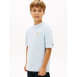 T-Shirt Tommy Hilfiger "TH SCRIPT JERSEY TWILL T-SHIRT", M&auml;dchen, Gr. 16 (176), blau (keepsake blau), Twill, Obermaterial: 100% Baumwolle, unifarben, h&uuml;ftbedeckend, Rundhals, abgesteppte Kante, Shirts T-Shirt, Kinder bis 16 Jahre, Rundhals, bestickt