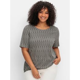 Kurzarmshirt sheego "Rundhalsshirt", Damen, Gr. 56/58, schwarz (schwarz, gemustert), 50% Baumwolle, 50% Modal, gemustert, Rundhals, Shirts
