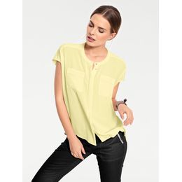 Kurzarmbluse Heine, Damen, Gr. 34, gelb (pastellgelb), 100% Polyester, unifarben, Rundhals, Blusen, Topseller