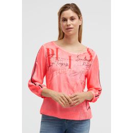 Schlupfbluse SOCCX, Damen, Gr. S, rot neon, Web, Material: 100% Viskose, Glitzermuster, bedruckt, regular fit normal, Rundhals, &Auml;rmel mit &Auml;rmelschlitz 2-Knopf-Manschette, Blusen Schlupfbluse, mit Gummizug im Saum