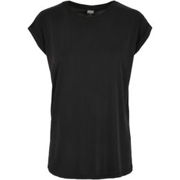 Kurzarmshirt Urban Classics "Urban Classics Damen Ladies Modal Extended Shoulder Tee", Damen, Gr. L, schwarz, 77% Modal, 23% Polyester, unifarben, loose fit, Rundhals, Shirts
