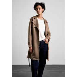 Trenchcoat Street One, Damen, Gr. 40, braun (schwarz nutty mocca), Stoff, 94% Polyester, 6% Elasthan, unifarben, gerade lang, V-Ausschnitt, B&uuml;ndchen, M&auml;ntel, mit Bindeg&uuml;rtel