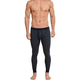 Lange Unterhose Schiesser "Feinripp Melange", Herren, Gr. 6L, blau (803, dunkelblau), Feinripp, Obermaterial: 100% Baumwolle, gestreift, unifarben, figurbetont, Unterhosen Lange Unterhose, mit Softbund