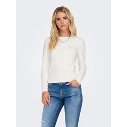 Langarmshirt Only "ONLRILEY O-NECK L/S TOP JRS", Damen, Gr. L, wei&szlig; (cloud dancer), Jersey, Obermaterial: 96% Baumwolle, 4% Elasthan, unifarben, normal, Rundhals, Shirts Langarmshirt, Baumwollmischung