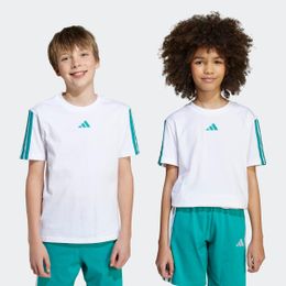 T-Shirt adidas Sportswear "ESSENTIALS KIDS", Jungen, Gr. 128, wei&szlig; (wei&szlig;, pure teal), Obermaterial: 100% Baumwolle, normal, Rundhals, Shirts T-Shirt, sportlicher Stil, Rundhalsausschnitt, ohne Verschluss, f&uuml;r Kinder