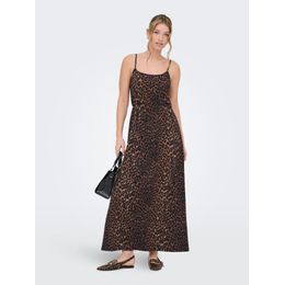 Maxikleid Only "ONLALTA S/L LONG STRAP DRESS PNT ZLO", Damen, Gr. XL, N-Gr, schwarz aop:leo print, Web, Obermaterial: 98% Polyester, 2% Elasthan, bedruckt, regular fit lang, Rundhals, Kleider Maxikleid