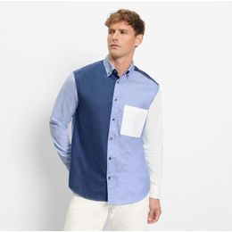 Langarmhemd OLYMP, Herren, Gr. L, N-Gr, blau, Web, Obermaterial: 100% Baumwolle, mehrfarbig, regular fit, tiefer Rundhals, 1-Knopf-Manschette mit Schlitz, Hemden, Button-Down-Kragen, Overshirt