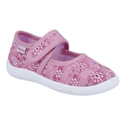 Hausschuh Richter "Mia", M&auml;dchen, Gr. 27, pink, Baumwolle, bestickt, gebl&uuml;mt, Schuhe Hausschuh, Klettschuh, Kindergartenschuh, mit Label, Gr&ouml;&szlig;enschablone zum Download