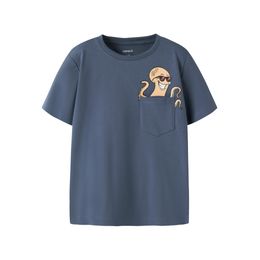 T-Shirt name it "NMMFIKZ SS NREG TOP BOX", M&auml;dchen, Gr. 104, vintage indigo, Jersey, Obermaterial: 95% Baumwolle, 5% Elasthan, bedruckt, unifarben, normal normal, Rundhals, Shirts T-Shirt, mit kleiner, aufgesetzter Brusttasche