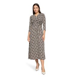 Midikleid Betty Barclay "Damen mit Raffung", Damen, Gr. 48, Normalgr&ouml;&szlig;en, wei&szlig;, schwarz, Obermaterial: 94% Polyester, 6% Elasthan, k&ouml;rpernah lang, V-Ausschnitt, Kleider Midikleid