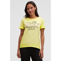 Rundhalsshirt SOCCX, Damen, Gr. XL, vivid lemon, Single Jersey, Material: 100% Baumwolle, bedruckt, regular fit normal, Rundhals, eingesetzt gerader Abschluss, Shirts Rundhalsshirt, aus Baumwolle