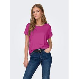 T-Shirt Only "ONLMOSTER &ndash; Kurzarmshirt mit Aufschlag und klassischem Look", Damen, Gr. XS, lila (lila orchid), Jersey, Obermaterial: 75% Viskose, 20% Polyester, 5% Elasthan, unifarben, regular fit normal, Rundhals, mit Aufschlag, Shirts T-Shirt, Viskosemischung, regular fit, Topseller