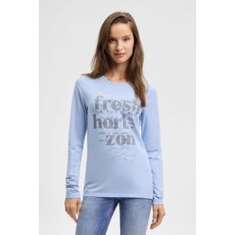 Rundhalsshirt SOCCX, Damen, Gr. L, blau heaven, Single Jersey, Material: 95% Baumwolle, 5% Elasthan, bedruckt, slim fit normal, Rundhals, eingesetzt gerader Abschluss, Shirts Rundhalsshirt, mit Baumwolle