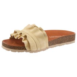 Pantolette VERBENAS "Rocio Roda", Damen, Gr. 38, hellgelb, Veloursleder, unifarben, Schuhe Pantolette, Sommerschuh, Flat mit geschwungenen Laschenstoff, Topseller