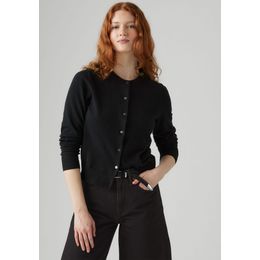 Levi's Strickjacke LEVI'S "TARA SUPER SOFT C", Damen, Gr. M (38), anthrazit night, Strick, Obermaterial: 53% Baumwolle, 32% Polyester, 13% Polyamid, 2% Elasthan, unifarben, normal normal, Rundhals, B&uuml;ndchen, Strickjacken Strickjacke, mit Knopfverschluss