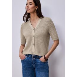 Strickjacke Street One, Herren, Gr. 44, clay sand, Web, 100% Baumwolle, unifarben, normal normal, V-Ausschnitt, Rippb&uuml;ndchen, Strickjacken Strickjacke, aus reiner Baumwolle