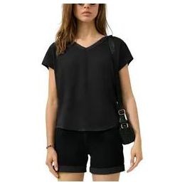 Kurzarmshirt QS, Damen, Gr. L (40), schwarz, Jersey, Obermaterial: 48% Baumwolle, 48% Modal, 4% Elasthan, unifarben, normal h&uuml;ftbedeckend, V-Ausschnitt, Shirts, mit V-Ausschnitt und Spitze