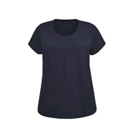 Kurzarmshirt GOLDNER "Shirt mit Rundhalsausschnitt", Damen, Gr. 58/60, blau (marine), Obermaterial: 100% Baumwolle CO., Gerade, Shirts, Tiefer Rundhalsausschnitt