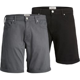 Jack & Jones Shorts JACK & JONES "JPSTRICK DYLAN ORIGINAL SHORTS MP 2PK", Herren, Gr. M, N-Gr, schwarz pack:castlerock, Web, Obermaterial: 98% Baumwolle, 2% Elasthan, unifarben, regular fit, Hosen Shorts