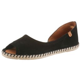 Espadrille VERBENAS "CRUZ SERRAJE", Damen, Gr. 37, schwarz, Veloursleder, unifarben, Schuhe Espadrille, Sommerschuh, Flat, Slipper, Ballerina in asymmetrischem Look