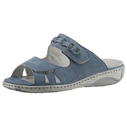 Waldl&auml;ufer Pantolette WALDL&Auml;UFER "GARDA", Damen, Gr. 5,5 (38,5), blau (jeansblau), Nubukleder, Schuhe Pantolette, Keilabsatz, Sommerschuh, Schlappen mit Schmuckapplikation, Weite G