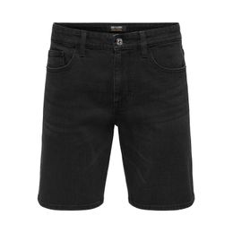 Only & Sons Shorts ONLY & SONS "ONSWEFT BOX PIM DNM SHORTS OTL", Herren, Gr. M, N-Gr, washed schwarz detail:rinse, Web, Obermaterial: 50% Baumwolle, 30% Polyester, 18% Viskose, 2% Elasthan, unifarben, regular fit knielang, Hosen Shorts