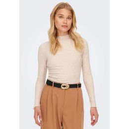 Langarmshirt Only "ONLEMMA L/S HIGH NECK TOP", Damen, Gr. M, grau (pumice stone), Rippware, Obermaterial: 65% Polyester, 30% Viskose, 5% Elasthan, unifarben, sehr schmal normal, hoch geschlossener Ausschnitt, gewellter Abschluss, Shirts Langarmshirt, Materialmix