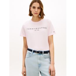 Kurzarmshirt Tommy Hilfiger "REG CORP LOGO C-NK SS", Damen, Gr. L (42/44), light pink, Jersey, Obermaterial: 100% Baumwolle, unifarben, normal h&uuml;ftlang, Rundhals, eingesetzt abgesteppte Kante, Shirts, Baumwolle