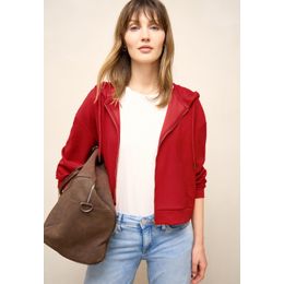 Sweatjacke STREET ONE STUDIO, Damen, Gr. 38, rot (torch rot), Sweatware, 48% Polyester, 45% Modal, 7% Elasthan, unifarben, normal normal, ohne Ausschnitt, B&uuml;ndchen, Sweatjacken Sweatjacke, mit Kapuze
