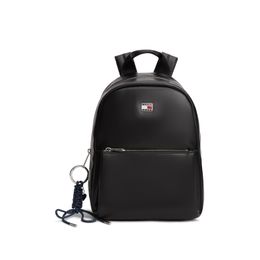 Cityrucksack Tommy Jeans "TJW CITY CHARM DOME BACKPACK", Gr. B/H/T: 22cm x 32cm x 11cm, schwarz, Lederimitat, Basic, Rucks&auml;cke Cityrucksack, Freizeitrucksack, City Bag mit Logoemblem un Anh&auml;nger