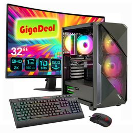 GAMEMAX Gaming-PC-Komplettsystem "GigaDeal Striker 2769 AMD Ryzen 5 7500F 32GB DDR5 1TB SSD RTX 5060Ti", Energieeffizienz: G (A-G), schwarz, Microsoft Windows 11 Home (64 Bit), 32 GB RAM 1.000 GB SSD, Computer_Komplettsysteme, Windows 11, DDR5 RAM + Gigabyte GS32QCA LED-Monitor Curved