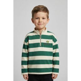 Sweatshirt s.Oliver JUNIOR, Jungen, Gr. 158/164, ecru gr&uuml;n, Sweatware, Obermaterial: 90% Baumwolle, 10% Polyester, bedruckt, gestreift, regular fit normal, ohne Ausschnitt, gerader Abschluss, Sweatshirts Sweatshirt, mit Print