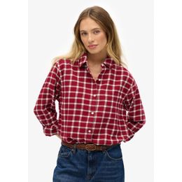 Karobluse Superdry "CHECK FLANNEL BOYFRIEND SHIRT", Damen, Gr. XS, rot (burgundy check), Flanell, Obermaterial: 100% Baumwolle, kariert, casual, oversize, Langarm, Blusen Karobluse