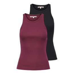 Tanktop Only "ONLLINDSAY TANK TOP 2 PACK", Damen, Gr. XS, windsor wine pack:schwarz, Jersey, Obermaterial: 95% Baumwolle, 5% Elasthan, unifarben, sehr figurbetont normal, Rundhals, Tops Tanktop, Baumwollmischung