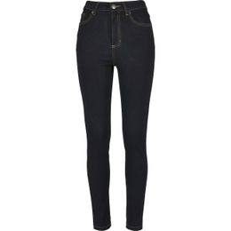 Bequeme Jeans Urban Classics "Urban Classics Damen Ladies Organic High Waist Skinny Jeans", Damen, Gr. 26, Normalgr&ouml;&szlig;en, dunkelblau raw, 50% Baumwolle (Bio), 48% Baumwolle, 2% Elasthan, unifarben, Jeans
