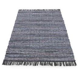 Teppich CarpetFine "Kelim Chindi, Wendeteppich", schwarz, B:140cm H:6mm L:200cm, Baumwolle, Polyester, Teppiche, Teppich, handgewebt, Fleckerlteppich mit Fransen, auch vielen in L&auml;ufergr&ouml;&szlig;en