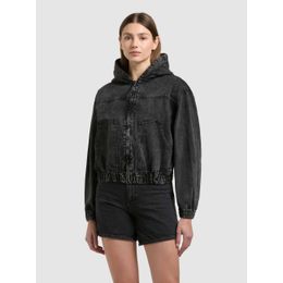 Jeansjacke Khujo "GRETEL", Damen, Gr. XL, schwarz, Denim/Jeans, 100% Baumwolle, loose fit h&uuml;ftlang, eingesetzt elastischer Bund, Jacken Jeansjacke
