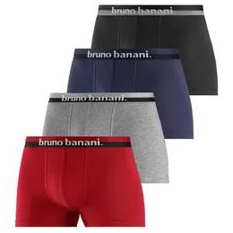 Boxer Bruno Banani "Boxershorts f&uuml;r Herren", Damen, Gr. M, 4 Stk., bunt (grau, meliert, bordeaux, rot, schwarz), Jersey, Obermaterial: 92% Baumwolle, 8% Elasthan (LYCRA), unifarben, Unterhosen, mit erhabenem Logo-Druck auf dem Bund